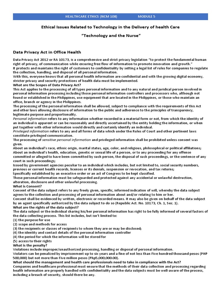 Healthcare-Ethics-Module-5 Handout Ethical-Issues-related-to-Technology ...