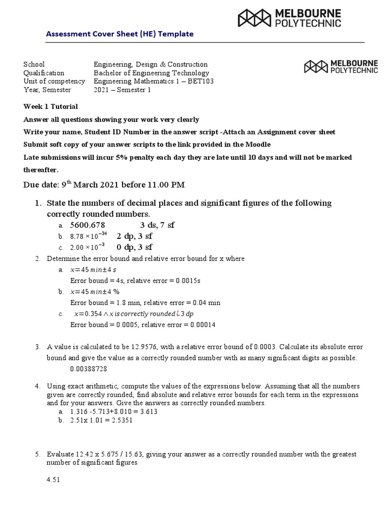 Engineering Math Tutorial Week 1 Guide | PDF | Career & Growth ...