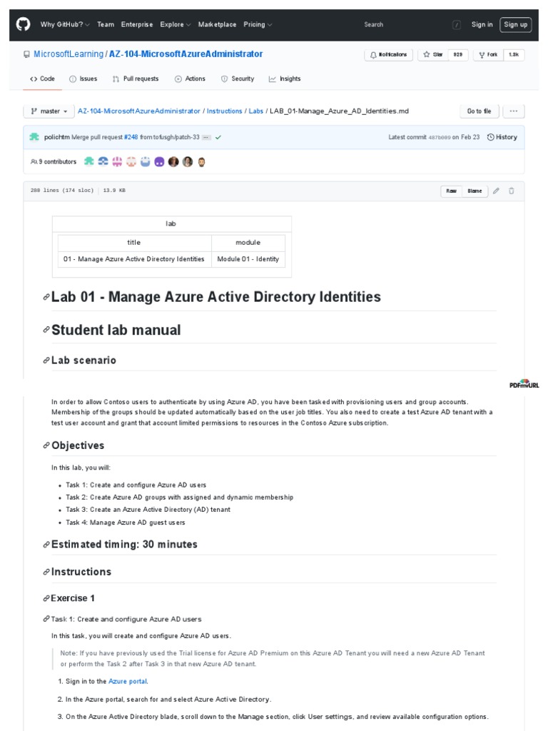 Lab 01 - Manage Azure Active Directory Identities Student Lab Manual | PDF | Active Directory ...