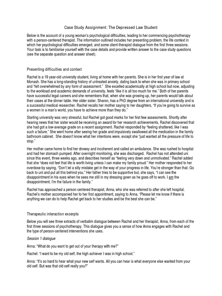 Case Study Assignment: The Depressed Law Student: Presenting ...