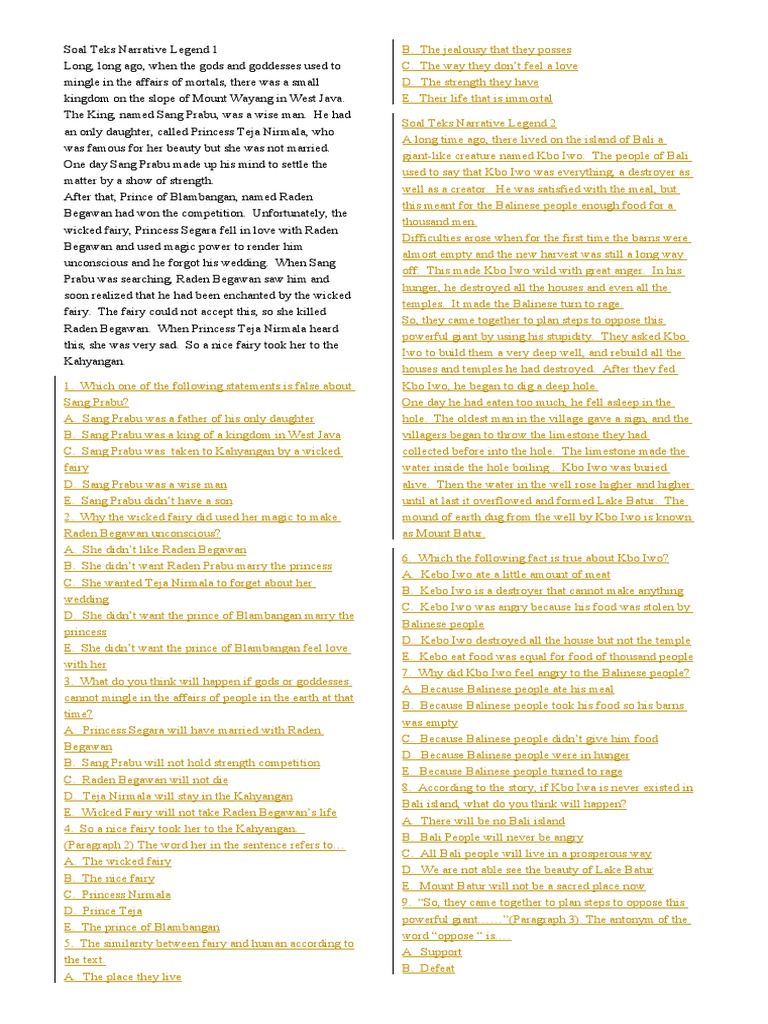Soal Teks Narrative Legend 1 | PDF