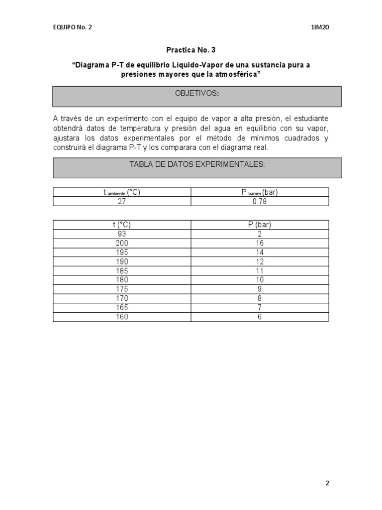Practica 3 "Diagrama P-T de Equilibrio Líquido-Vapor de Una Sustancia ...