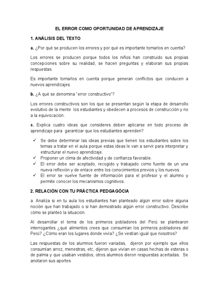 El Error Como Oportunidad de Aprendizaje | PDF | Interacciones de ...