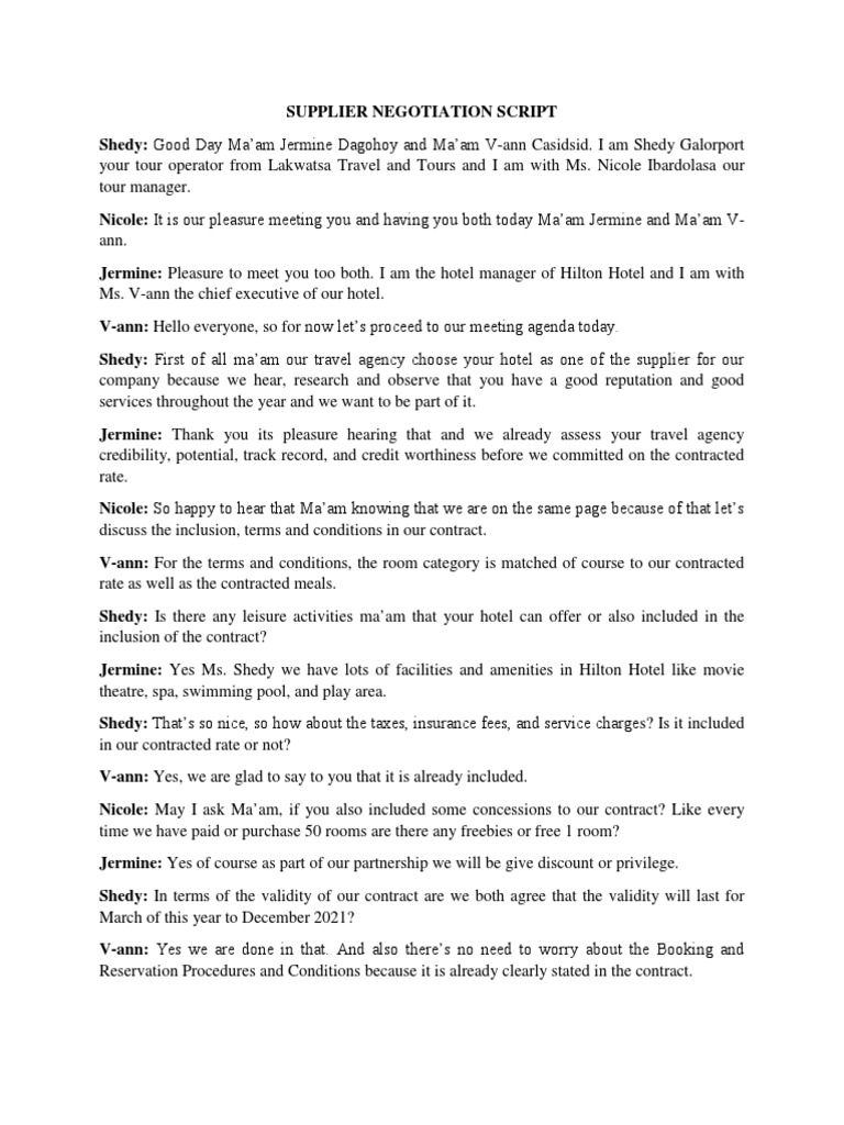 Supplier Negotiation Script | PDF | Hotel | Hotel And Accommodation