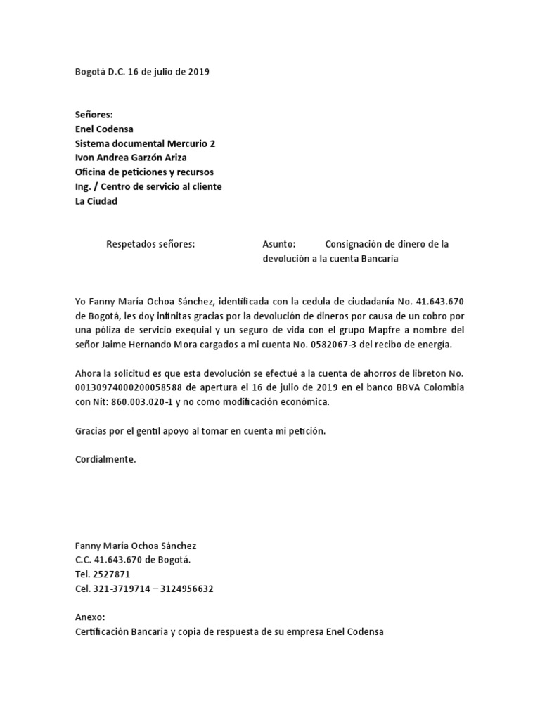 Carta Codensa Maria Sanchez | PDF