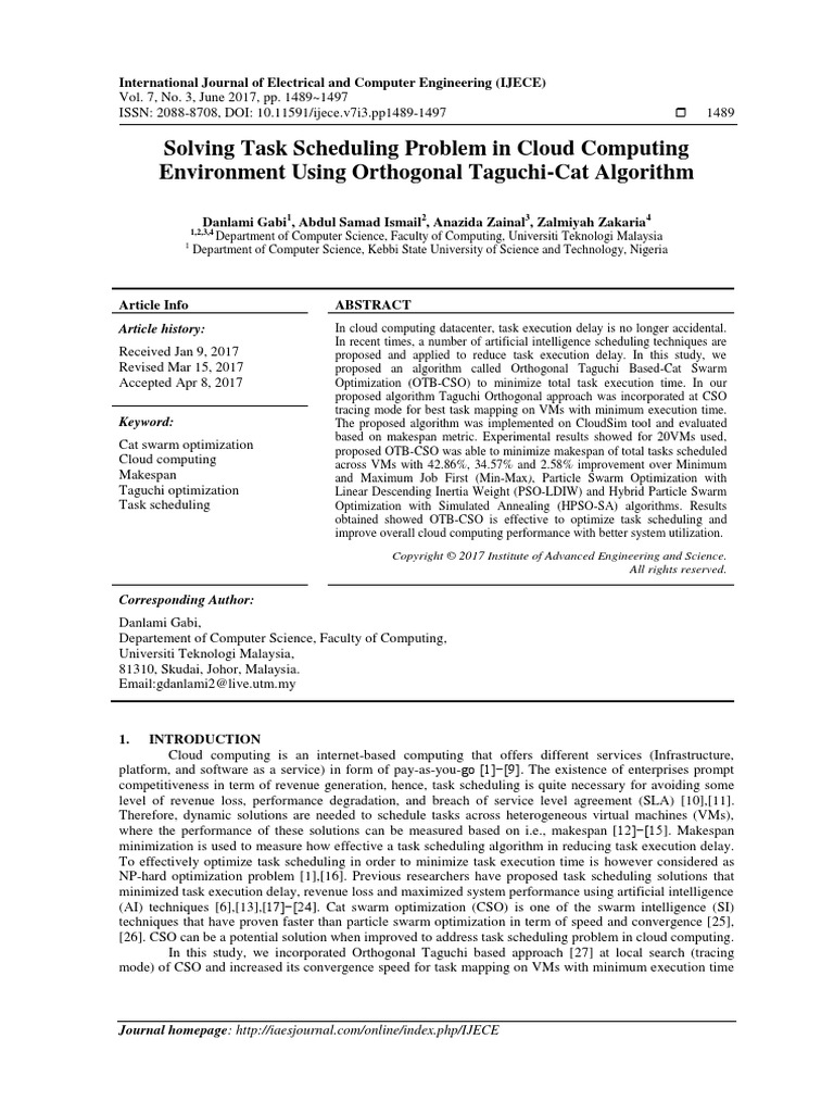 Solving Task Scheduling Problem in Cloud Computing | PDF | Mathematical ...