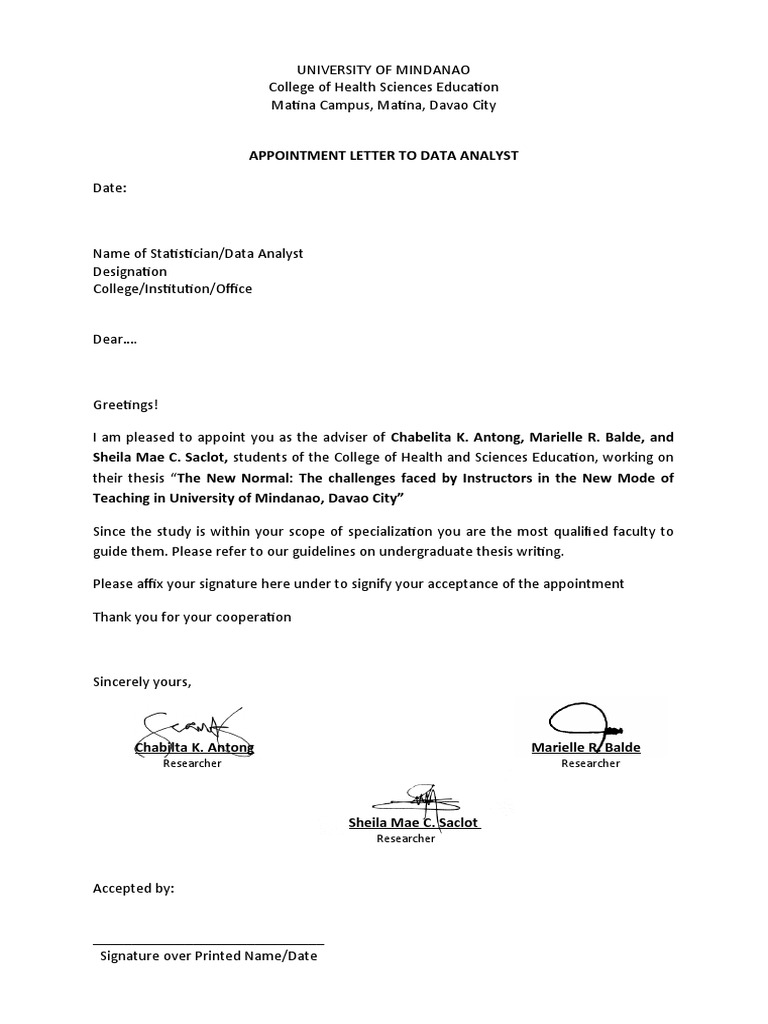 Appointment Letter To Data Analyst | PDF