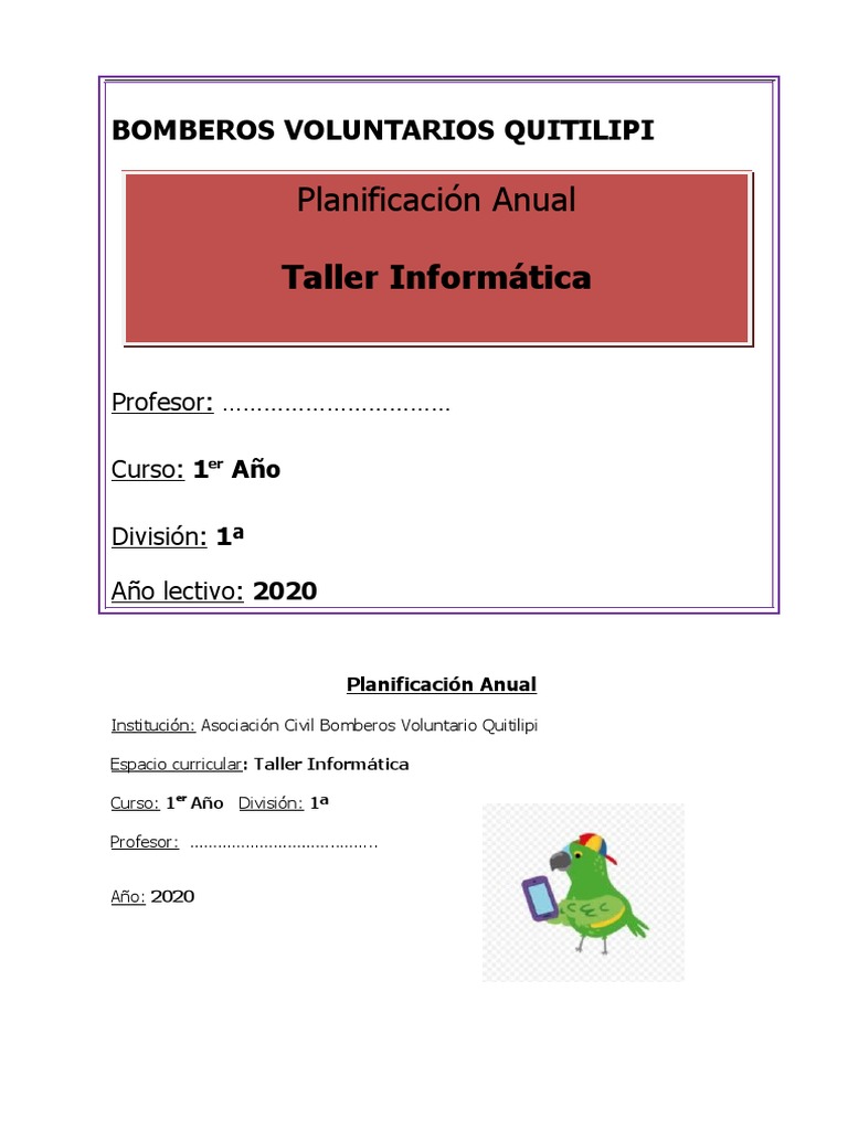 Planificacion de Taller Informatica 2020 | PDF | Archivo de computadora ...