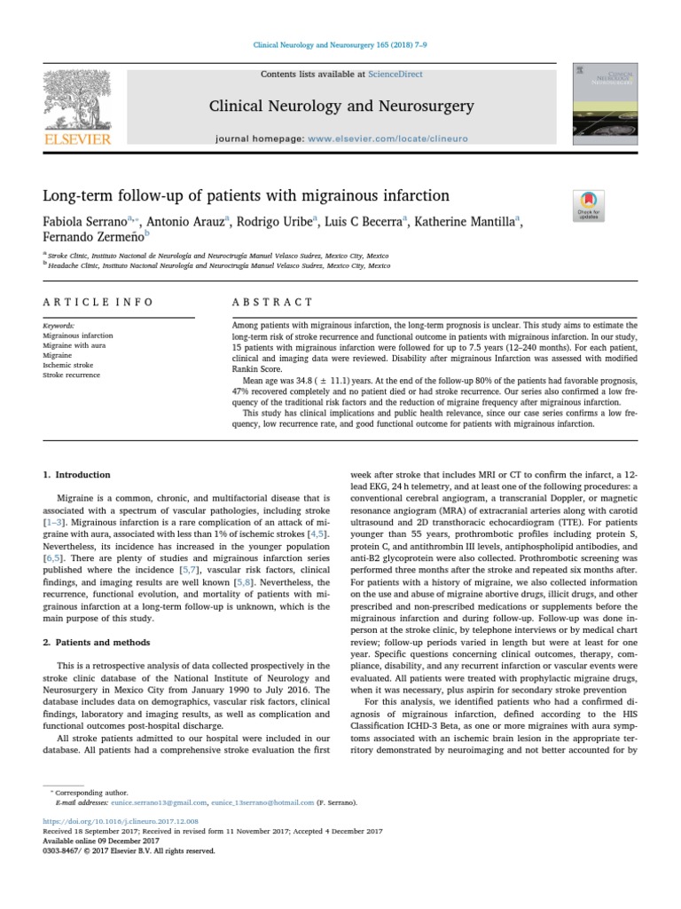 A) Long-Term Follow-Up of Patients With Migrainous Infarction ...