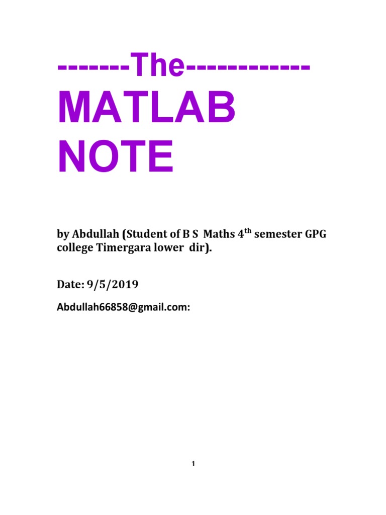 Matlab Note: by Abdullah (Student of B S Maths 4 Semester GPG College ...