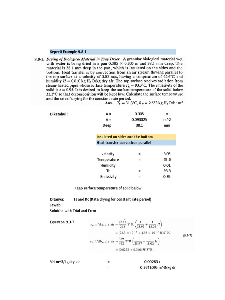 Sebagai Contoh Soal Soal Drying | PDF | Transport Phenomena | Heat Transfer