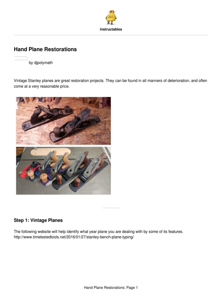 Hand Plane Restorations: Step 1: Vintage Planes | PDF | Rust | Paint