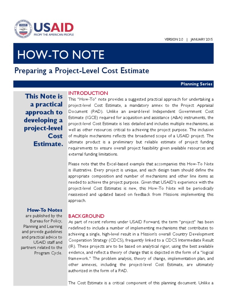 Project Level Cost Estimate | PDF | United States Agency For ...