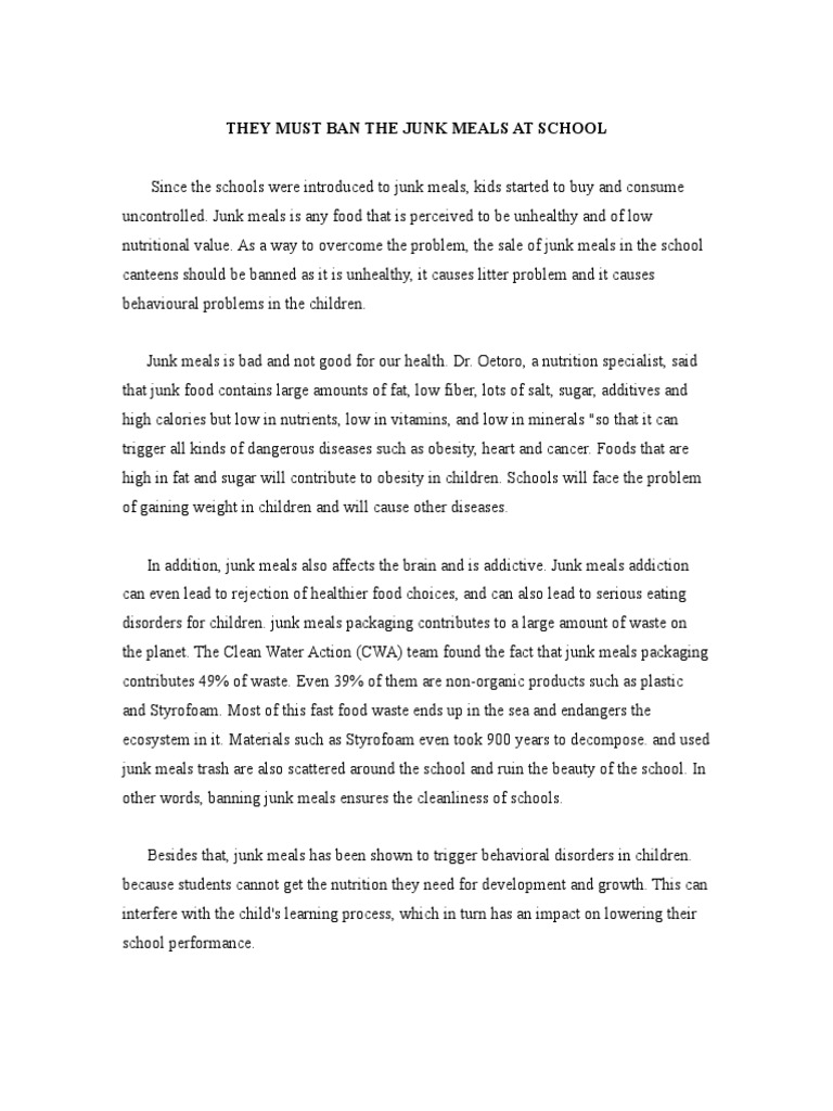 Ban Junk Meals in Schools | PDF | Wellness