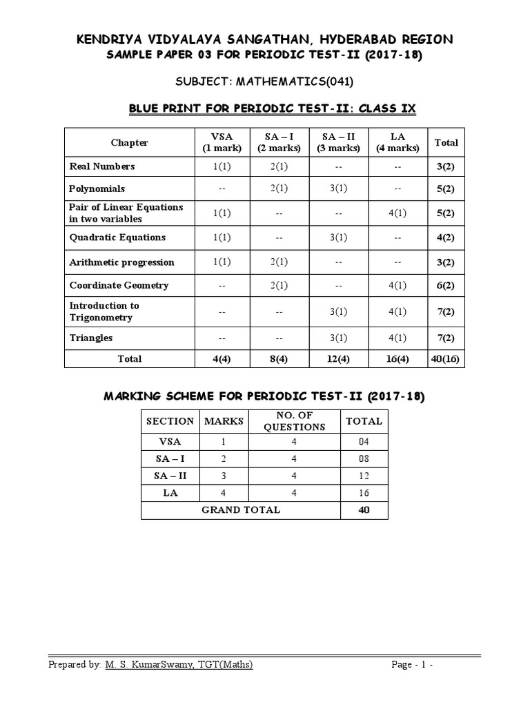 Maths Class X Periodic Test II Sample Paper 03 | PDF | Equations ...