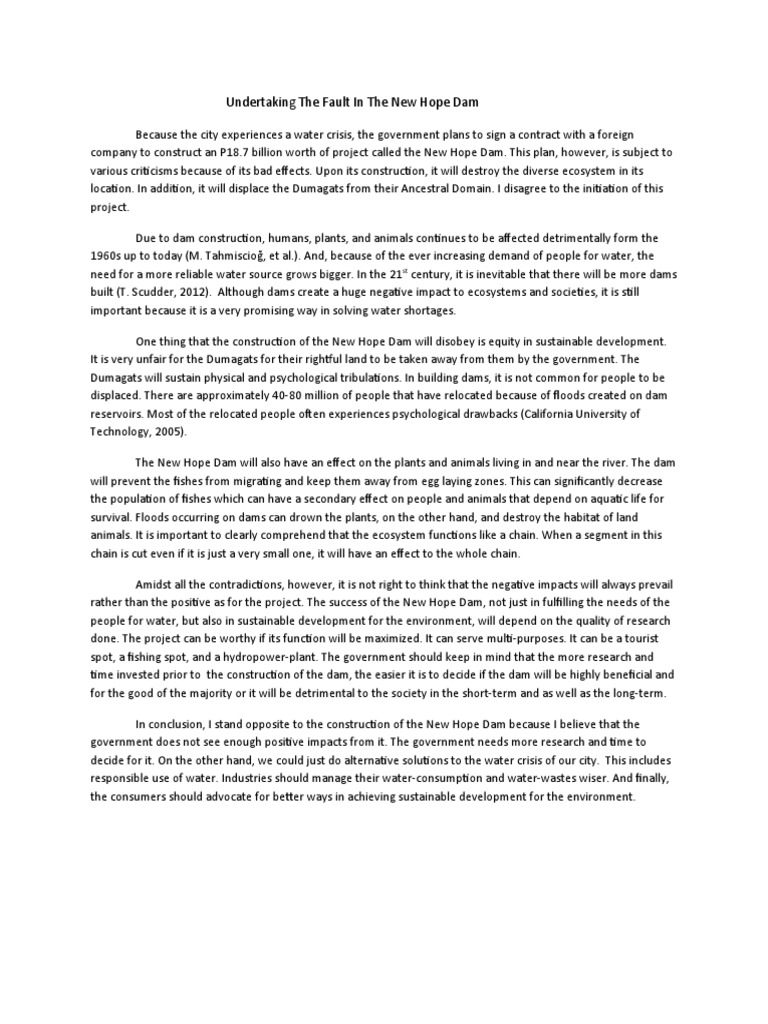 Undertaking The Fault in The New Hope Dam | PDF | Dam | Water Scarcity