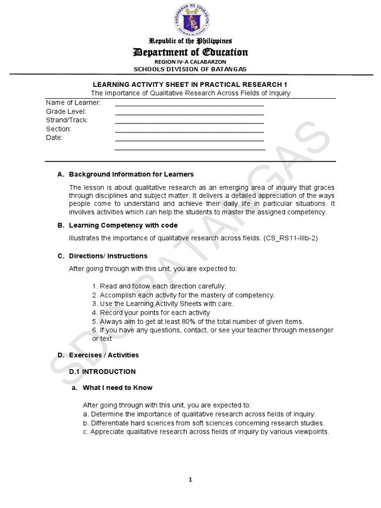 Sdo Batangas: Department of Education | PDF | Quantitative Research ...