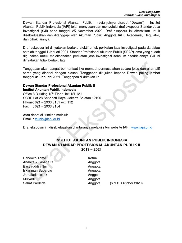 Naskah Draf Eksposur Standar Jasa Investigasi - Upload - 2-2 | PDF