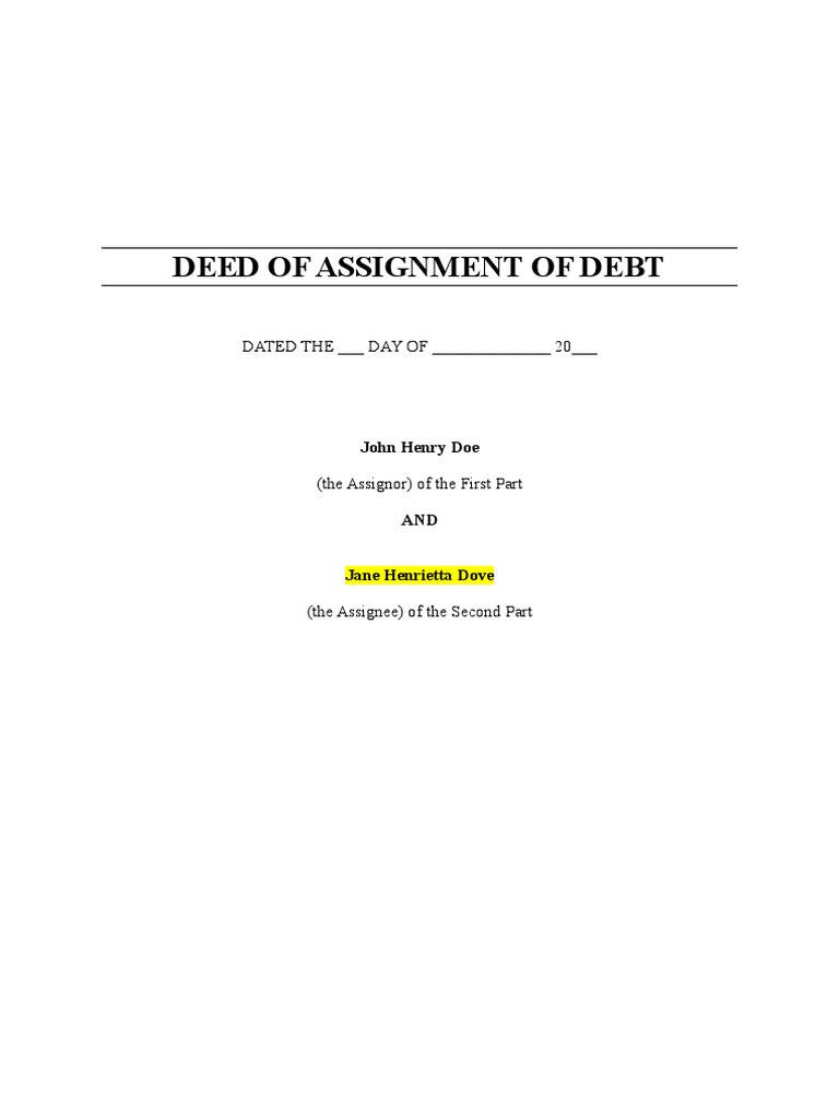 Deed of Assignemnt of Debt | Download Free PDF | Assignment (Law) | Law ...