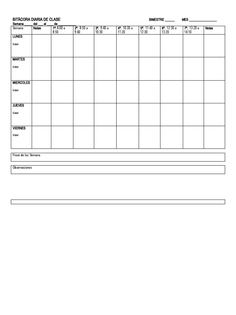 BITACORA DIARIA DE CLASE TAMAÑO CARTA PARA IMPRESIÓN