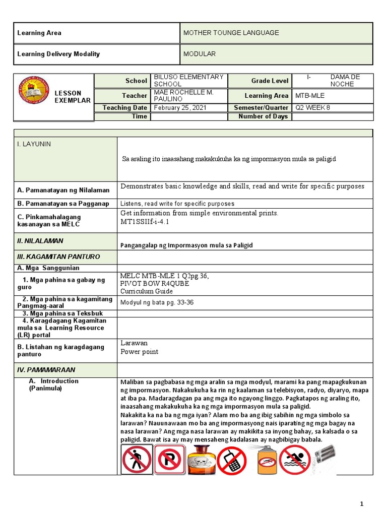 Lesson Exemplar MTB Mle | PDF