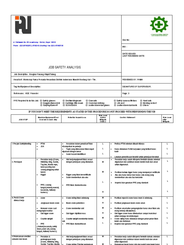 JSA Erection Coloumn & Beam at Gelam (381) PAMA BONTANG | PDF