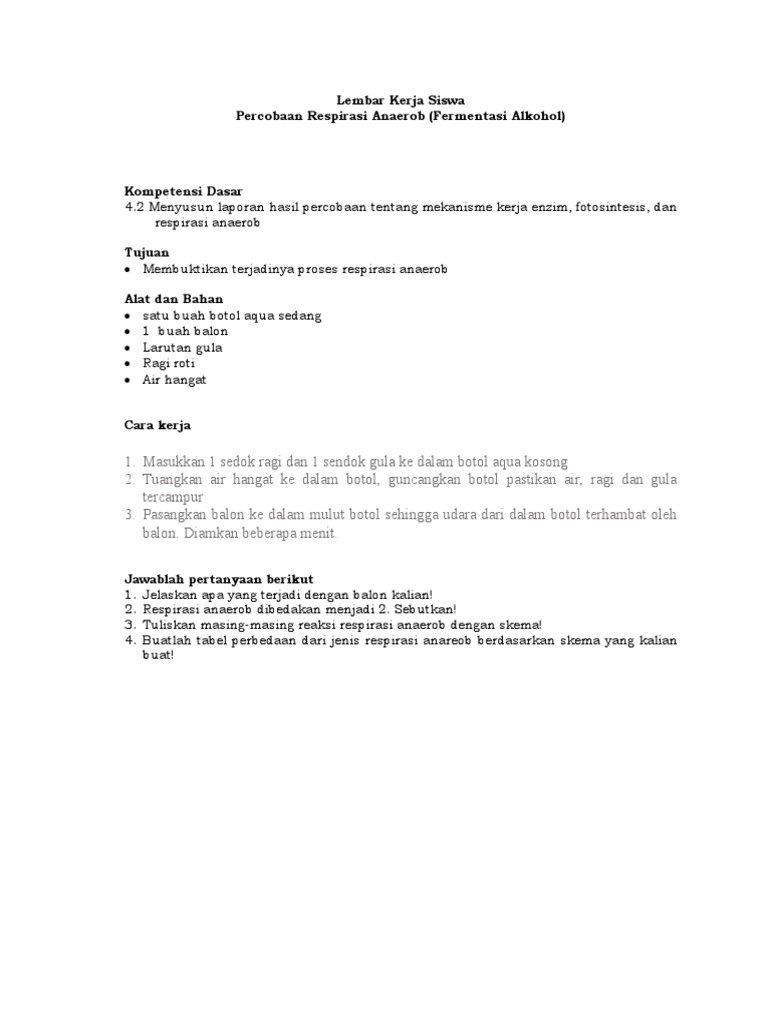 LKS 4 Percobaan Respirasi Anaerob | PDF