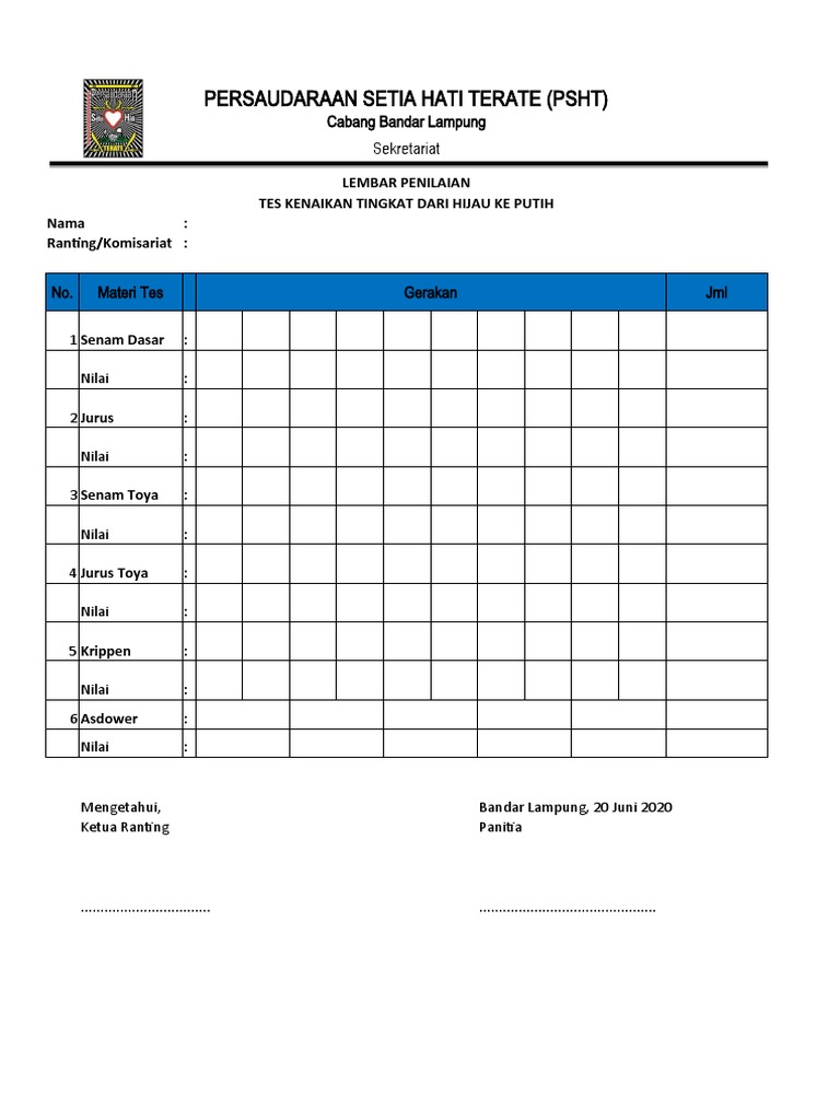 Formulir Test Putih PSHT | PDF