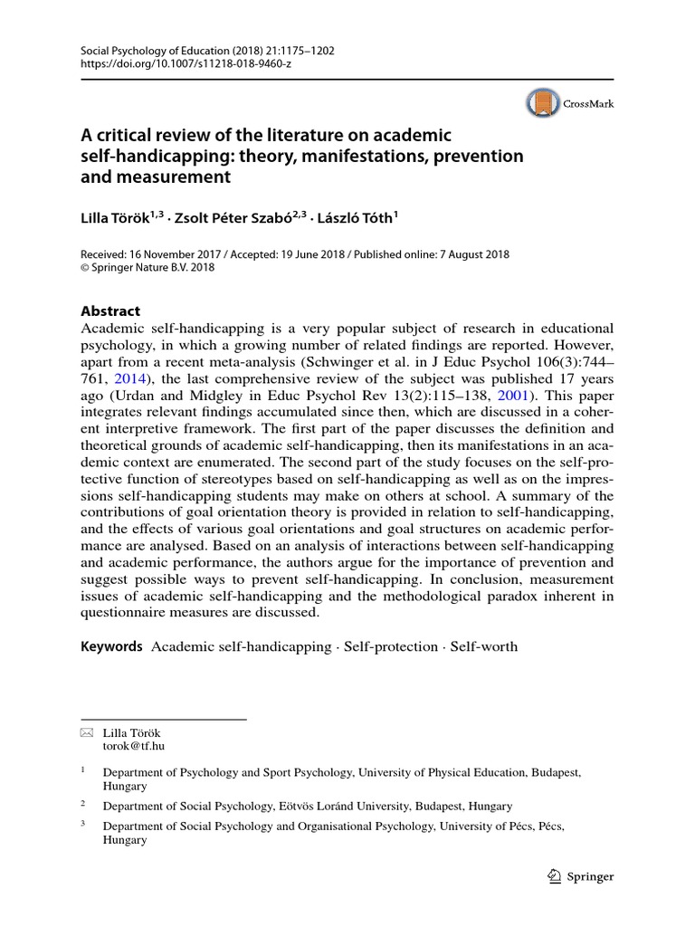 A Critical Review of The Literature On Academic Self-Handicapping ...