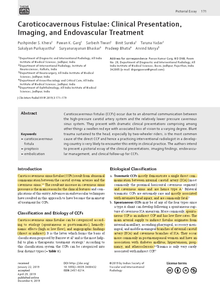 CCF Clinical Presentation, Imaging, and Endovascular Treatment | PDF ...