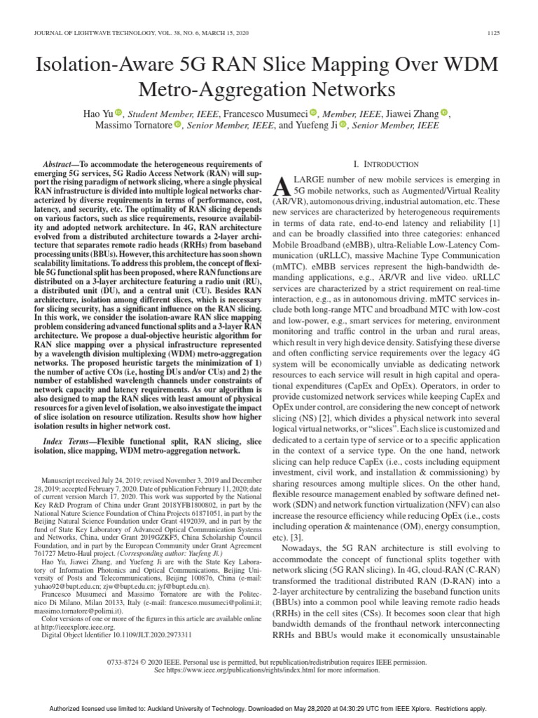 Isolation-Aware 5G RAN Slice Mapping Over WDM | PDF | Computer Network ...