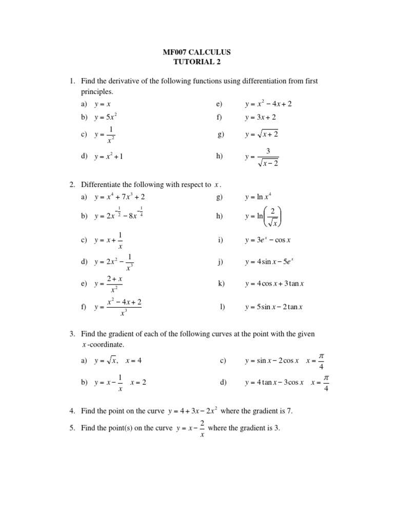 X y X X y y X y y X Y: Mf007 Calculus Tutorial 2 | PDF | Gradient | Derivative