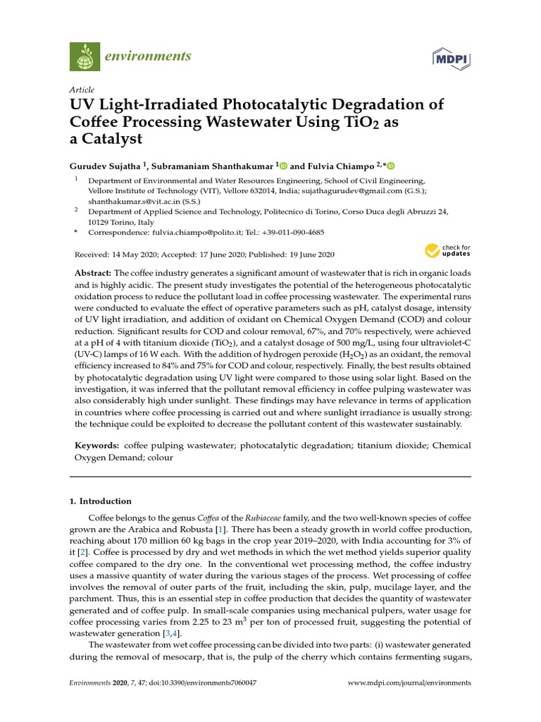 Ffee Processing Wastewater Using Tio: Uv Light-Irradiated ...