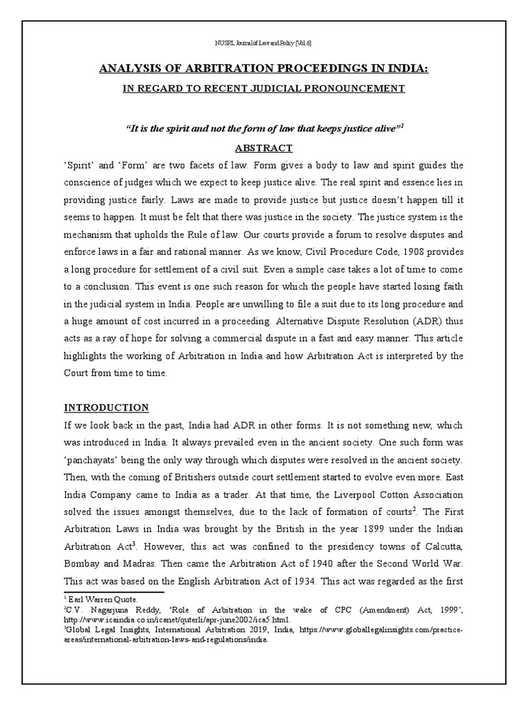 Analysis of Arbitration in India | PDF | Alternative Dispute Resolution ...