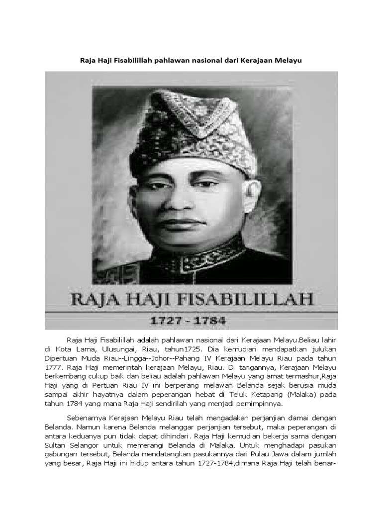 Raja Haji Fisabilillah Pahlawan Nasional Dari Kerajaan Melayu | PDF ...