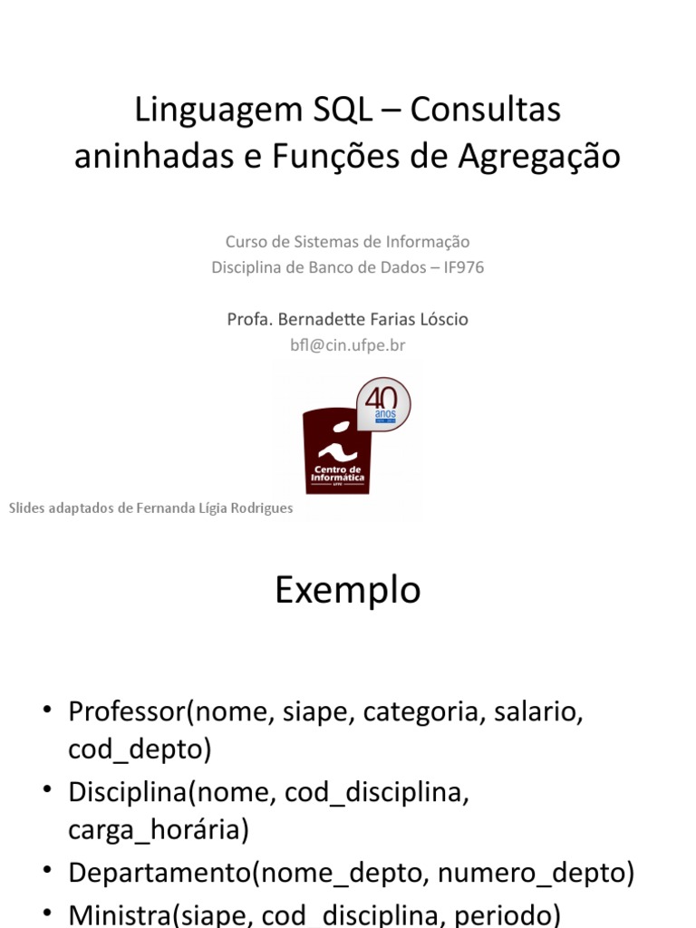 Aula - Conceitos Básicos de SQL (Funções de Agregação e Consultas ...