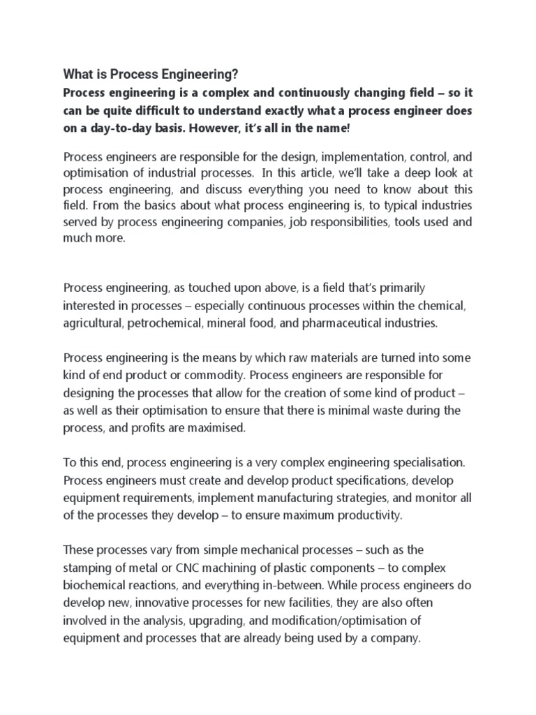 What Is Process Engineering | PDF | Engineer | Research And Development