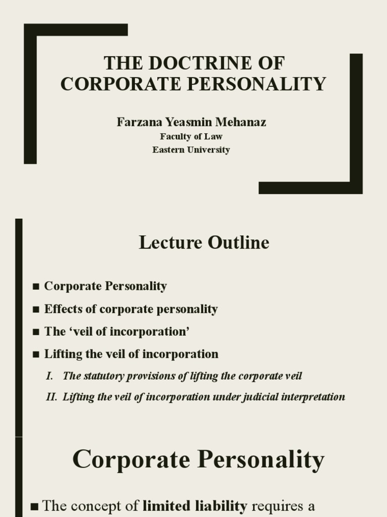 Lecture 2 - Doctrine of Corporate Personality | PDF | Piercing The ...