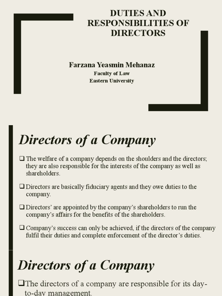 Lecture 7 - Duties and Responsibilities of Directors | PDF | Fiduciary ...