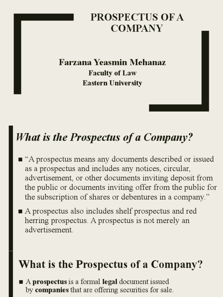 Lecture 6 - Prospectus of A Company | PDF | Prospectus (Finance ...
