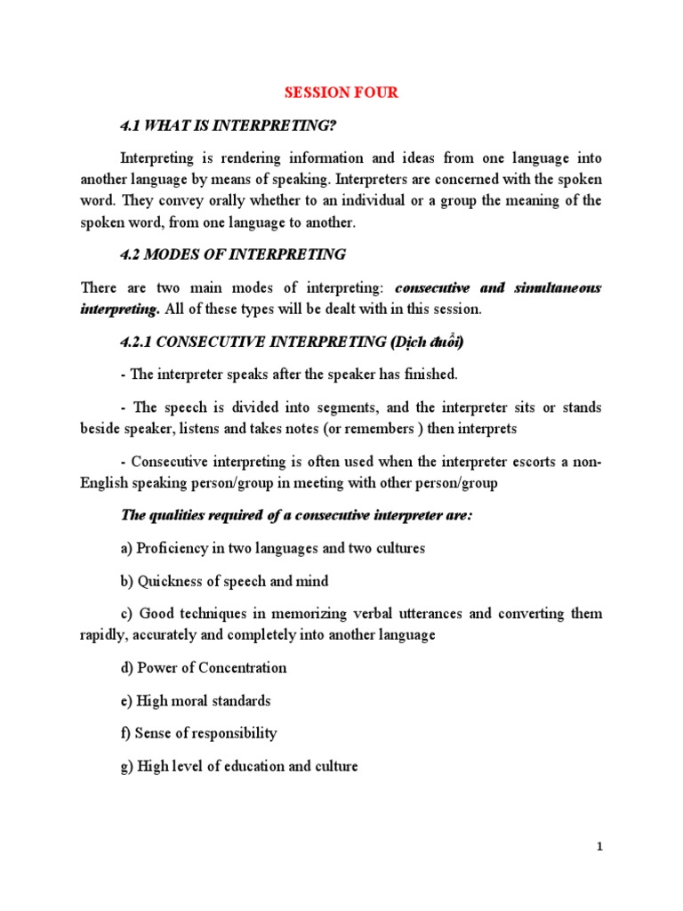 4.1 What Is Interpreting?: Session Four | PDF | Language Interpretation ...