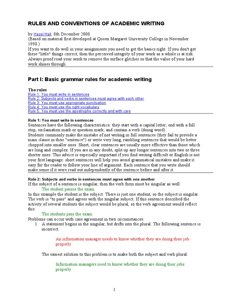 Rules and Conventions of Academic Writing | PDF | Grammatical Number ...