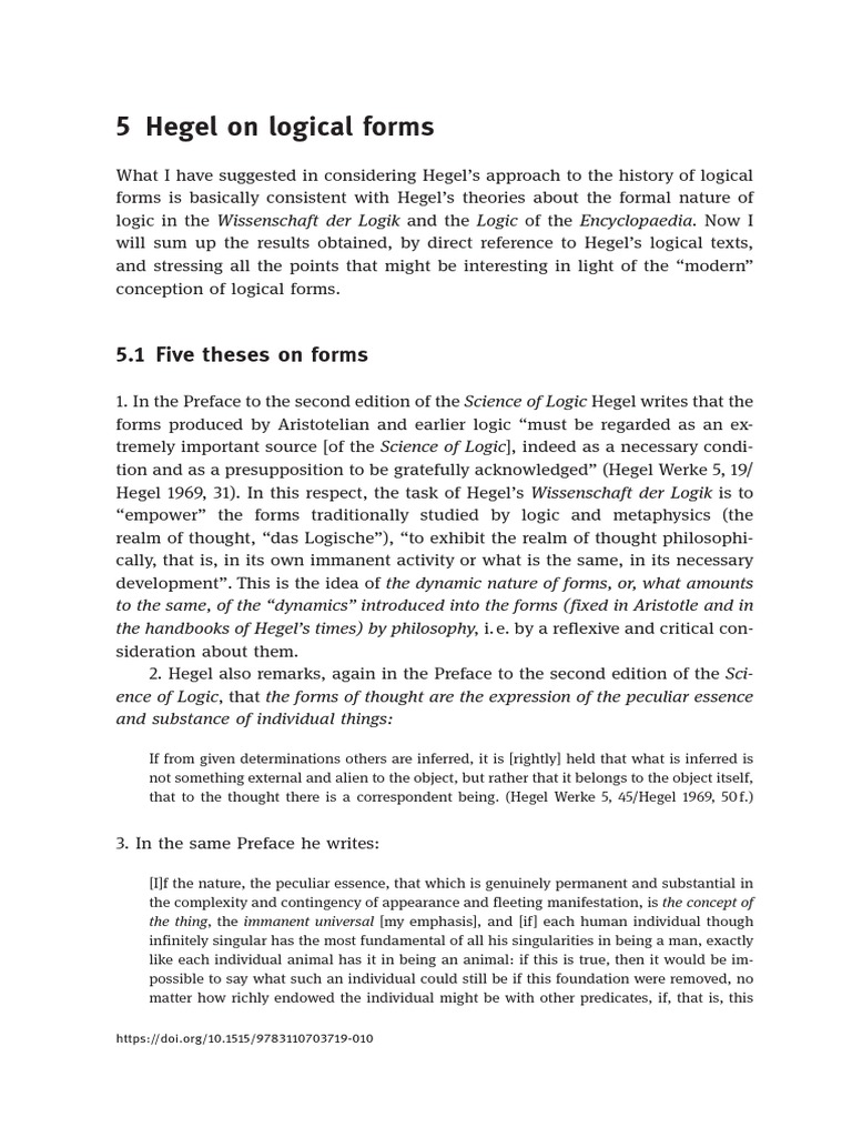 5 Hegel On Logical Forms | PDF | Georg Wilhelm Friedrich Hegel | Logic