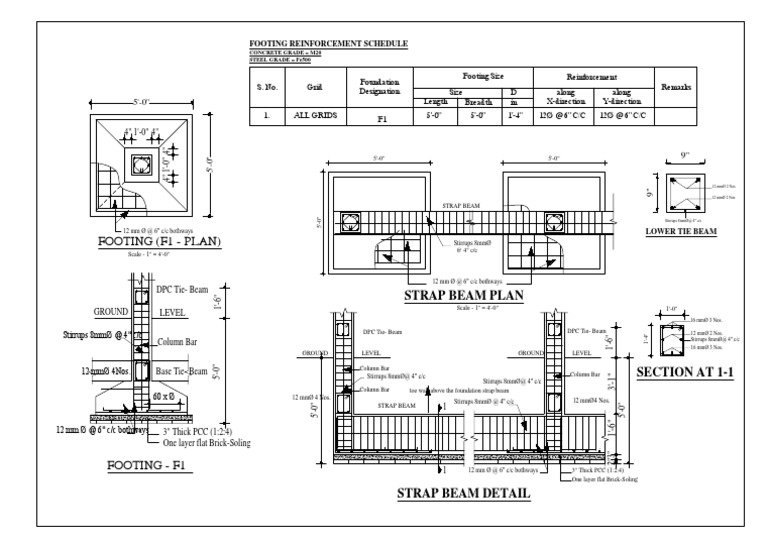Footing (F1 - Plan) | Download Free PDF | Beam (Structure) | Building
