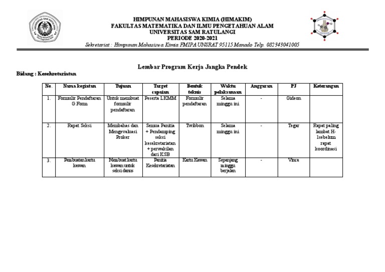 Format Lembar Program Kerja Jangka Pendek | PDF