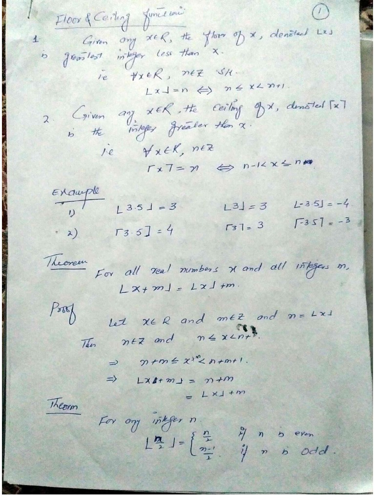 Floor and Ceiling Functions Notes | PDF