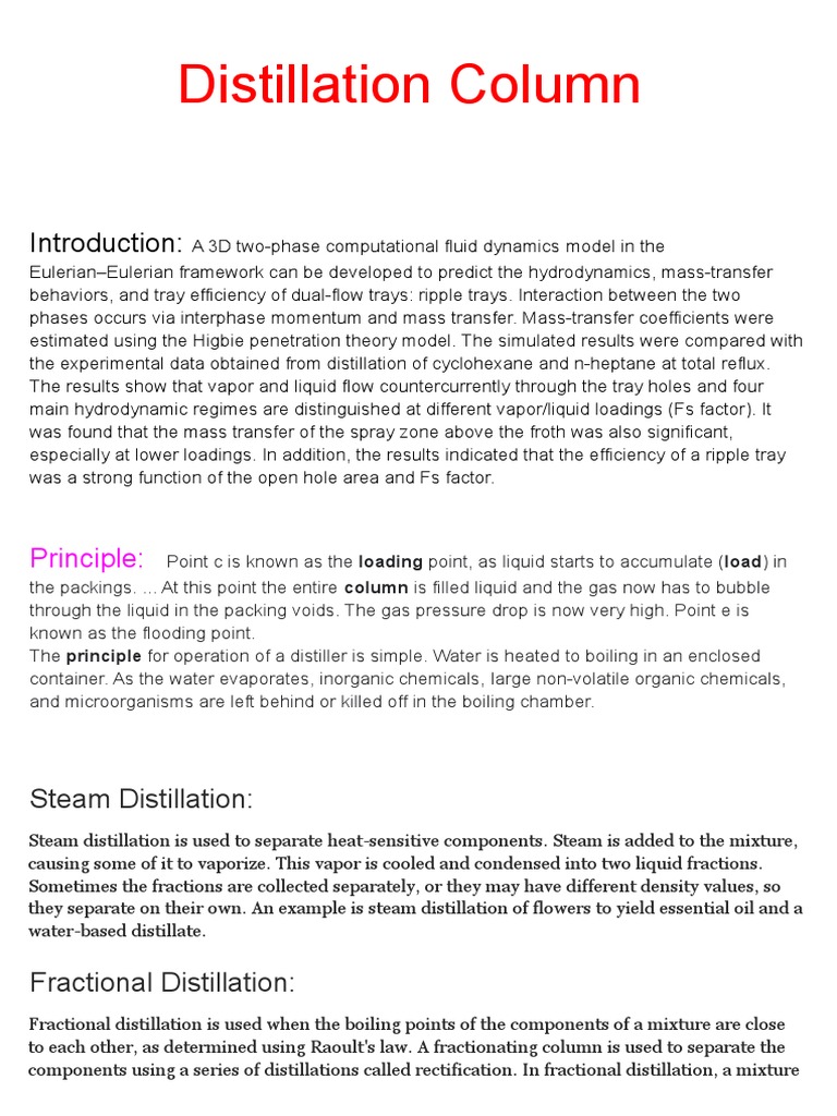 Distillation Column: Principle | PDF | Distillation | Unit Operations