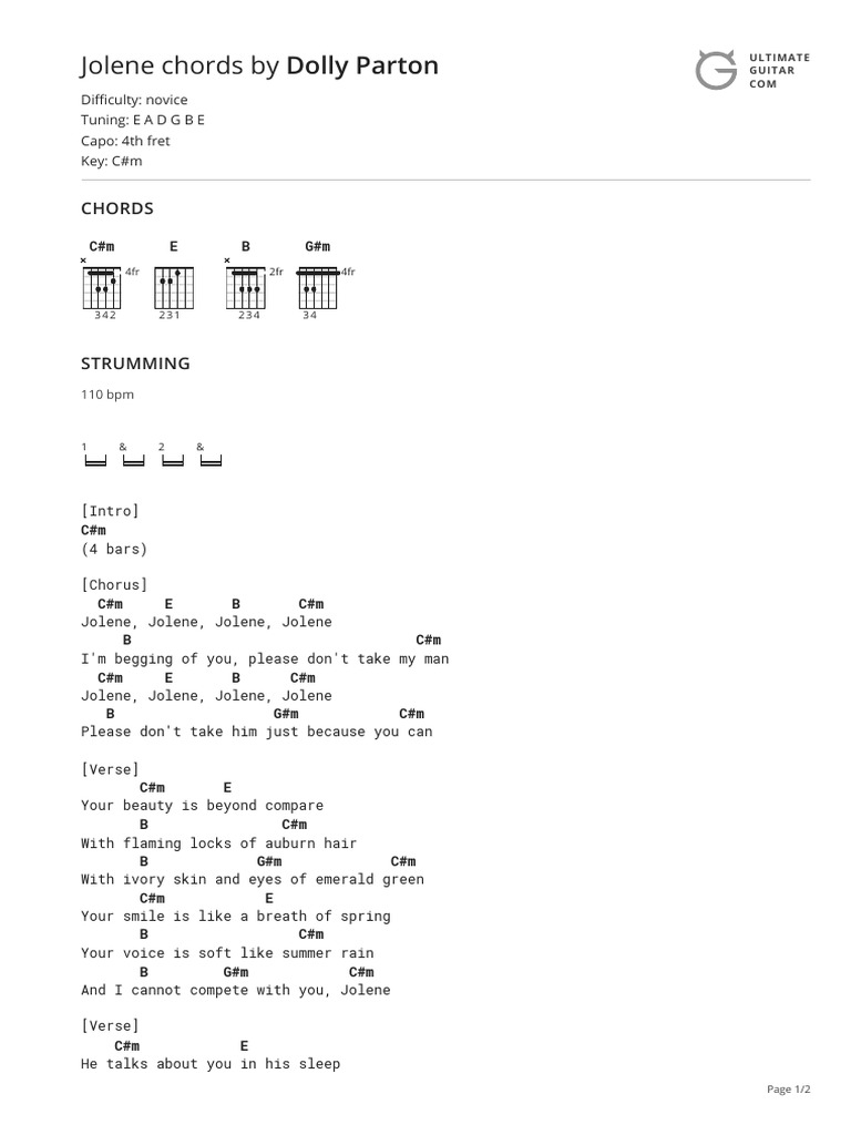 Jolene Chords | PDF | Song Structure | String Instruments
