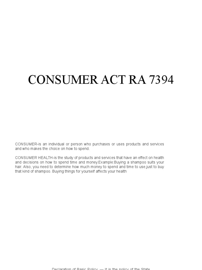 Consumer Act 4 Ra 7394 | PDF | Safety | Retail