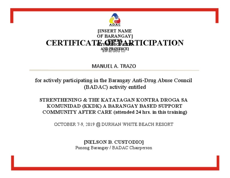 BADAC TEMPLATE - Certificate of Participation | PDF